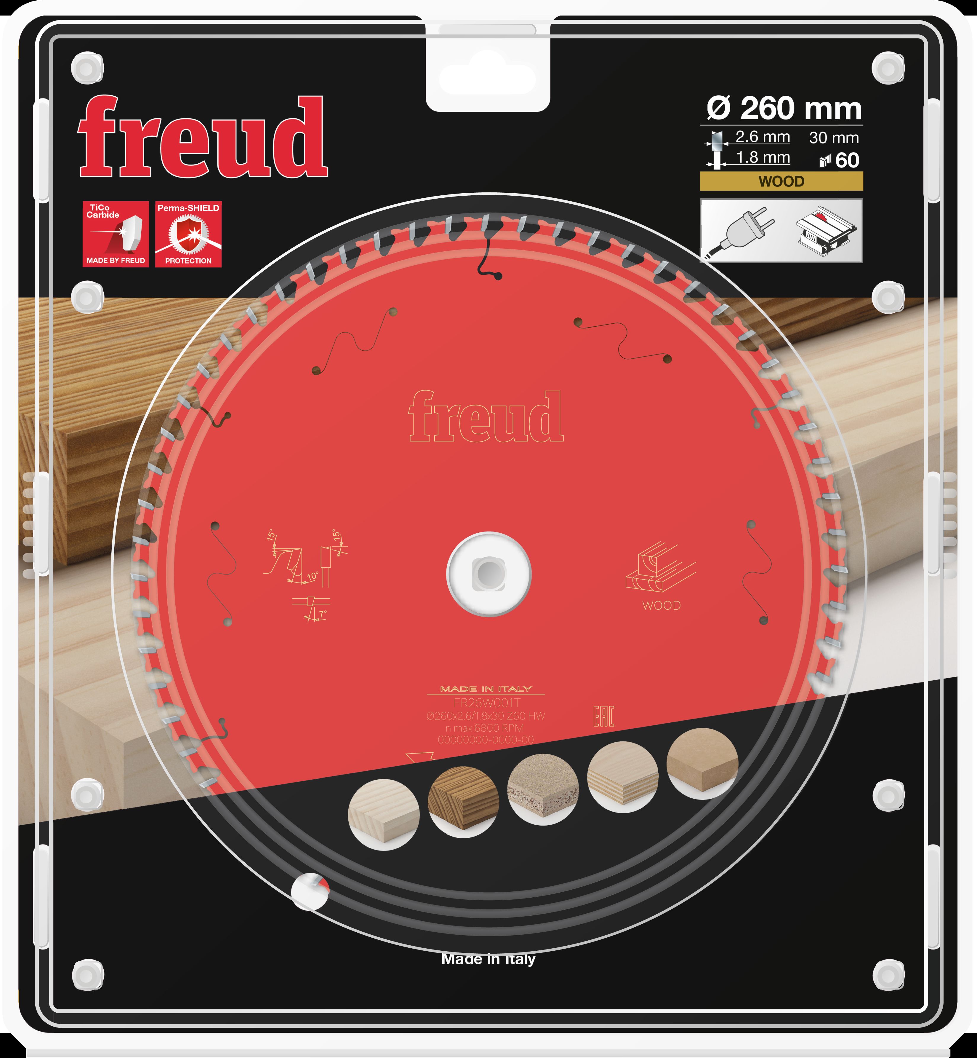 Freud F03FS09782 260mm x 30mm x 60T Circular Saw Blade